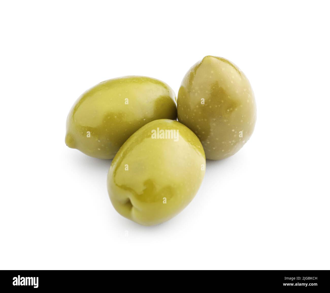 Tasty canned green olives isolated on white Stock Photo - Alamy