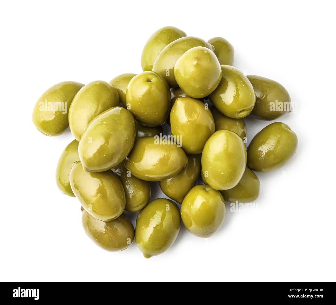 Tasty canned green olives isolated on white Stock Photo - Alamy