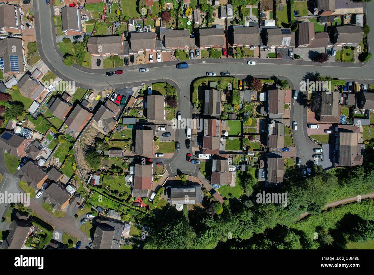 Aerial Houses Residential British England Drone Above View Summer Blue ...