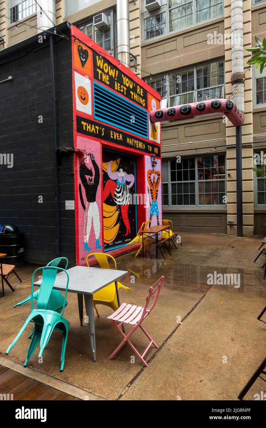 courtyard tables in industry city sunset park Brooklyn NYC Stock Photo ...
