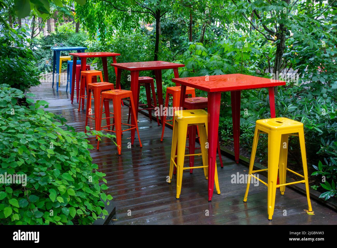 outside seating area in the rain at Industry City Sunset Park Brooklyn ...