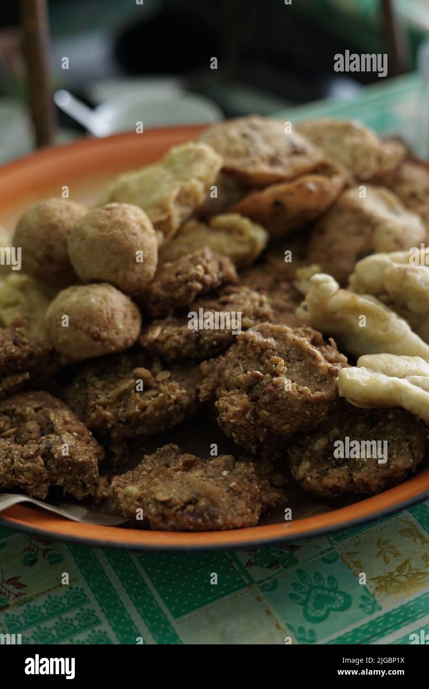 ndonesian fried snacks or known as gorengan include tempeh, tofu or ...