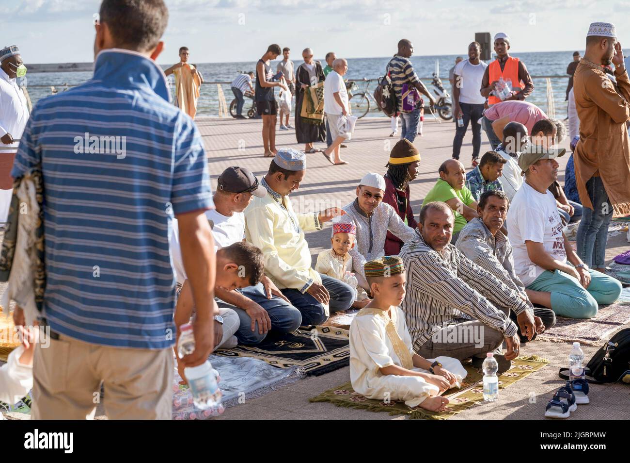 Palermo, Italy. 09th July, 2022. Muslims offer prayers. The Muslim ...