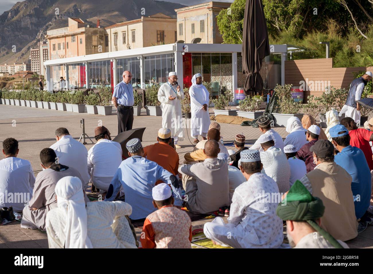 Muslims offer prayers. The Muslim communities in Palermo celebrated Eid ...