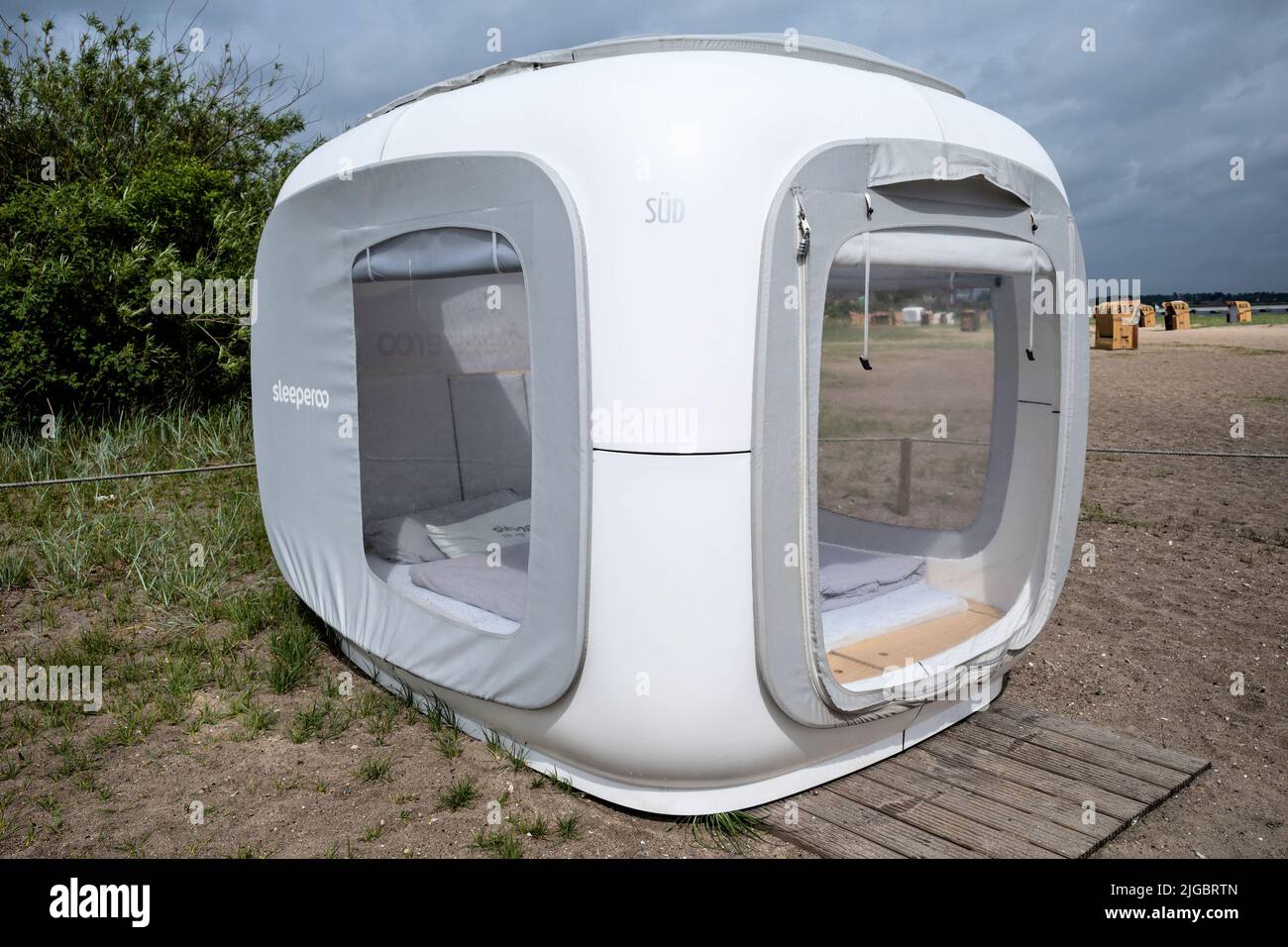 sleeperoo sleep cube on the beach of Eckernförde, Germany Stock Photo ...
