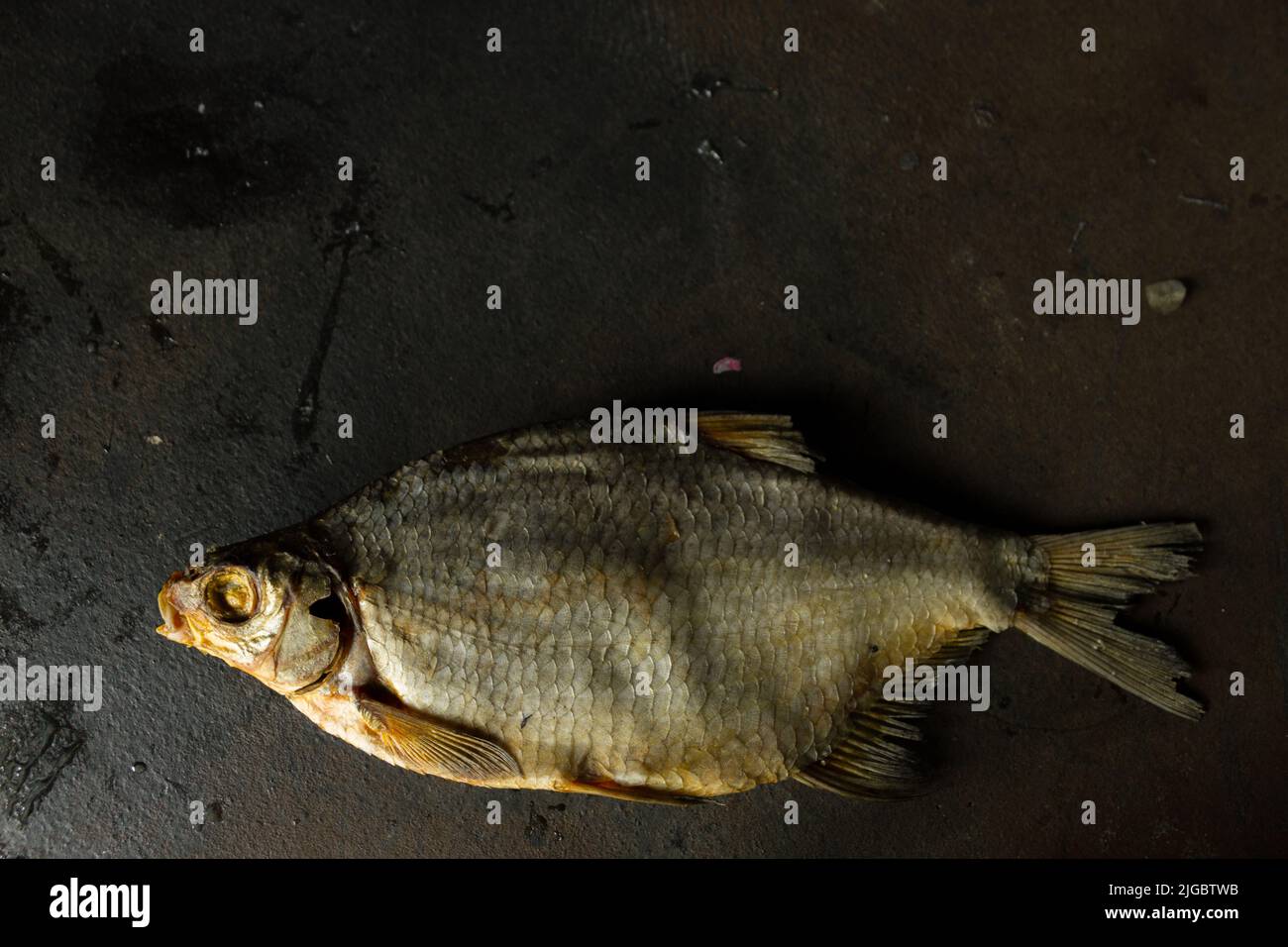 Sun dried fish. Black backround Stock Photo - Alamy