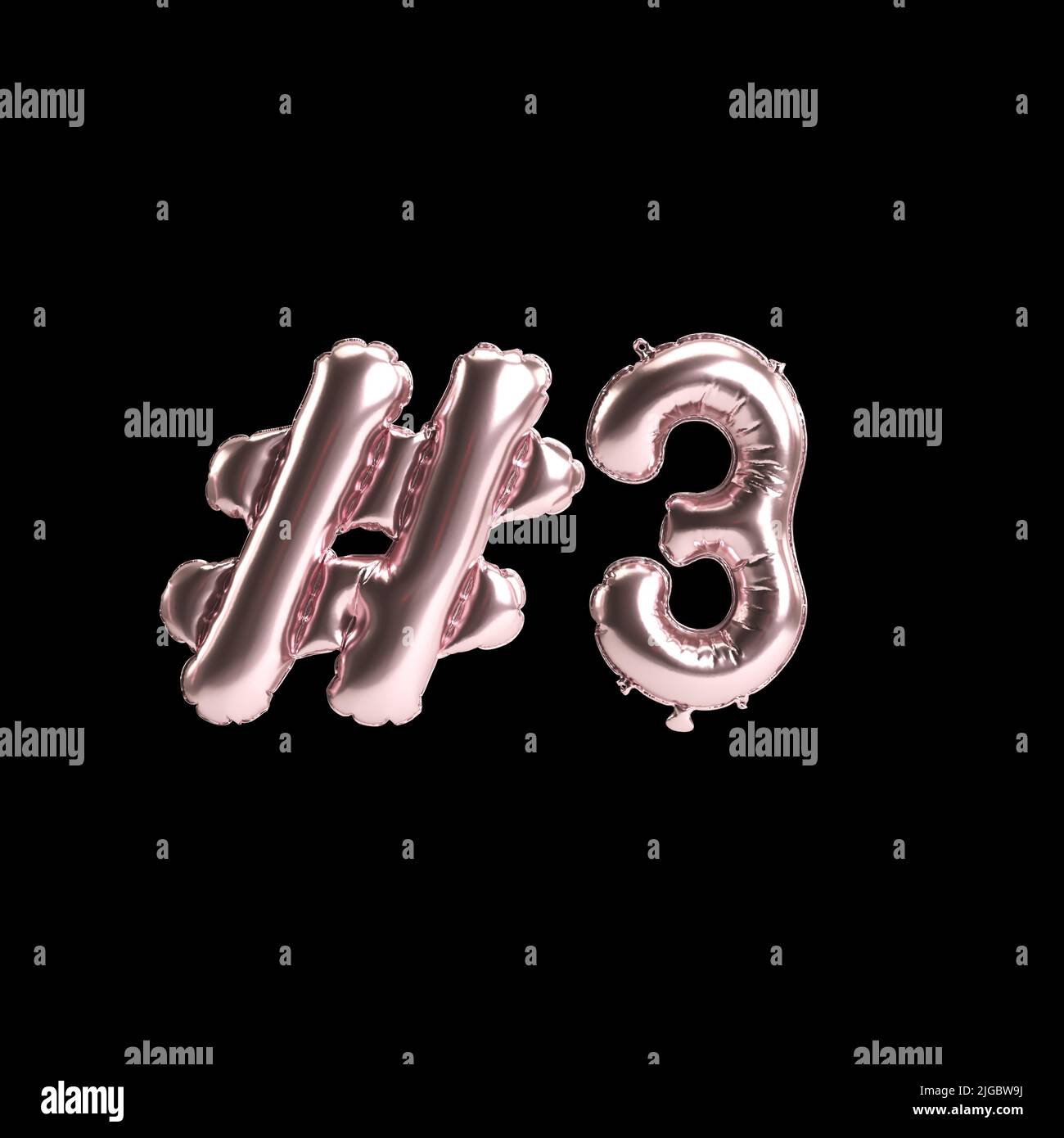 3d illustration of 3 hashtag rose balloons isolated on white background ...