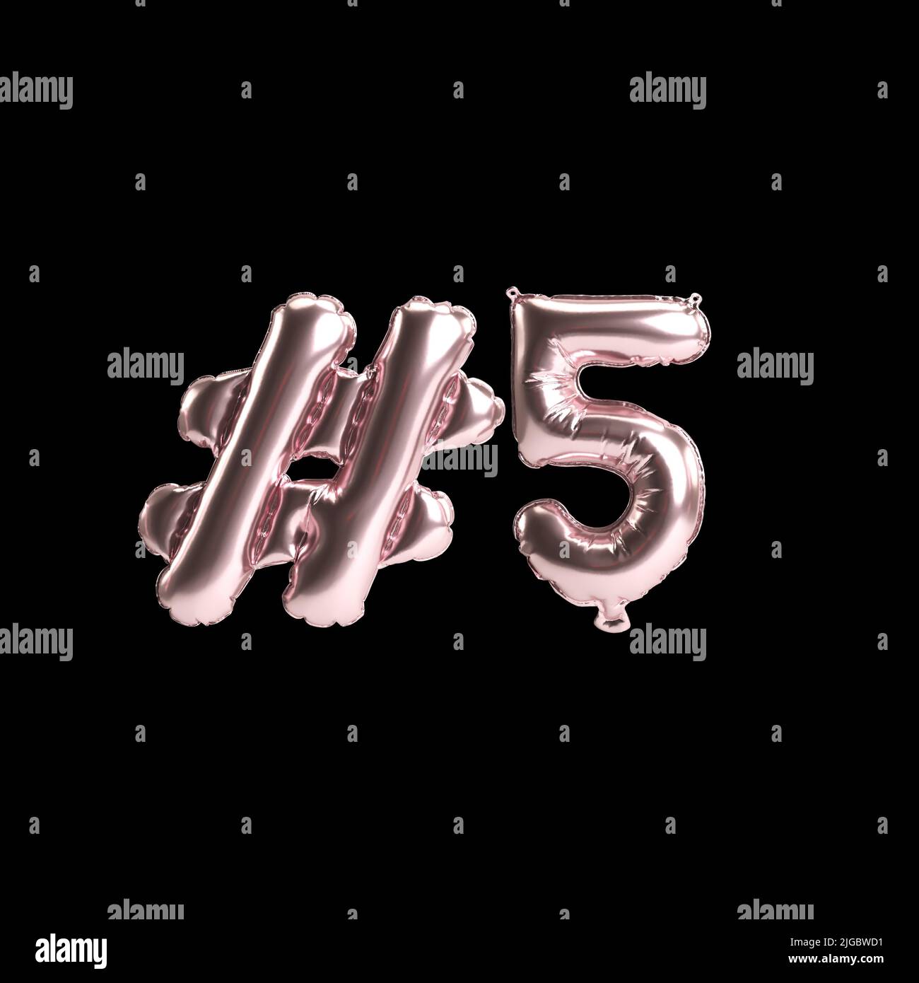 3d illustration of 5 hashtag rose balloons isolated on white background ...