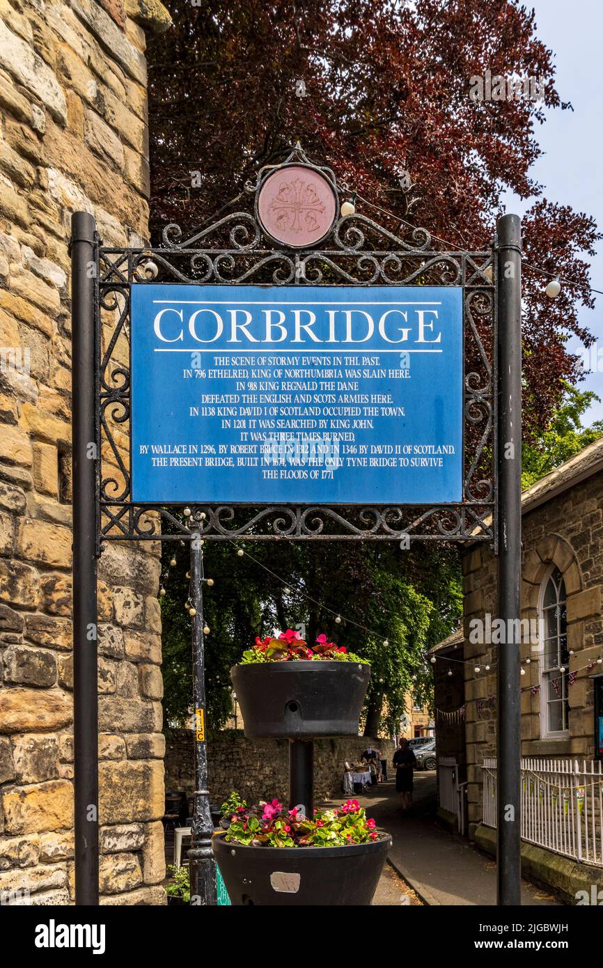 The Corbridge Town sign in the Market Place, Northumberland, England ...
