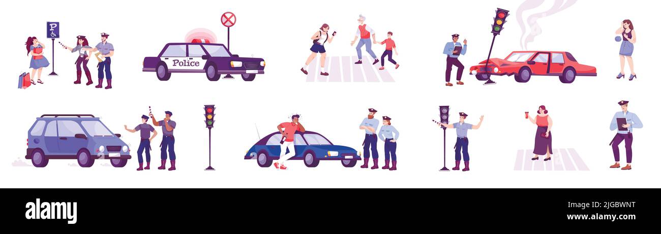 Traffic police set with rules violation symbols flat isolated vector ... Traffic police set with rules violation symbols flat isolated vector ...