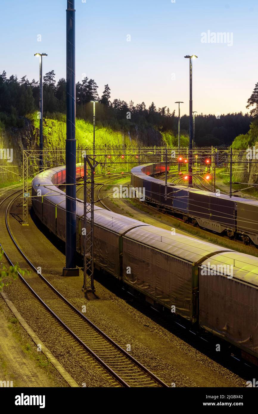 Helsinki / Finland - JULY 5, 2022: Cargo train junction during the ...