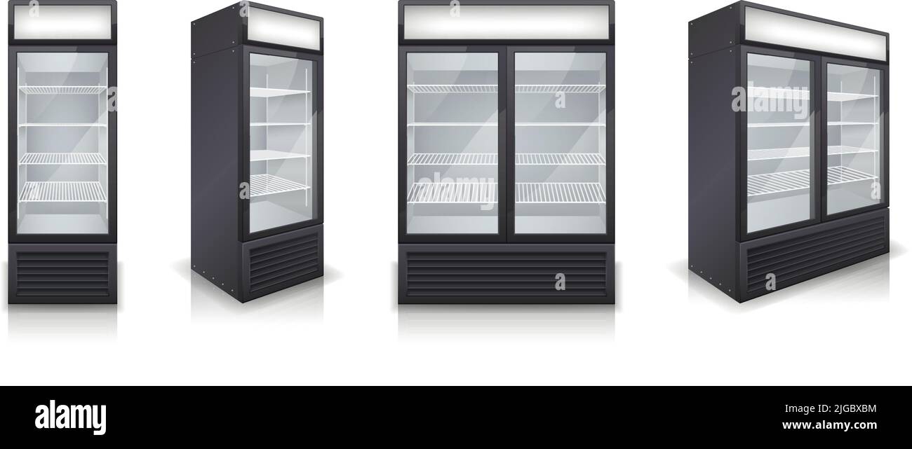 Commercial glass door drink fridges with one and two display sections ...