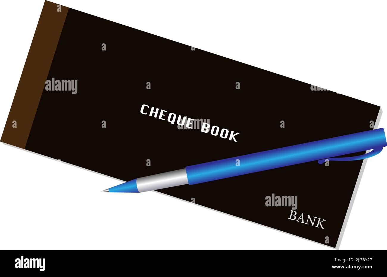 Cheque book in Black and brown color with Bright blue and silver pen in ...