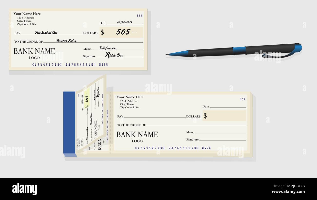 Cheque book in yellow color with black and silver pen in white ... Cheque book in yellow color with black and silver pen in white ...