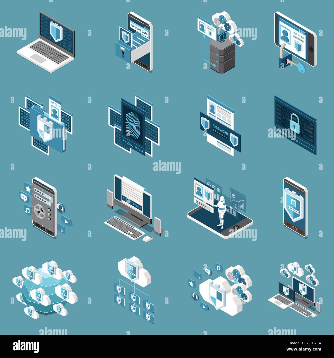 Digital privacy personal data protection set with isolated cloud lock ...