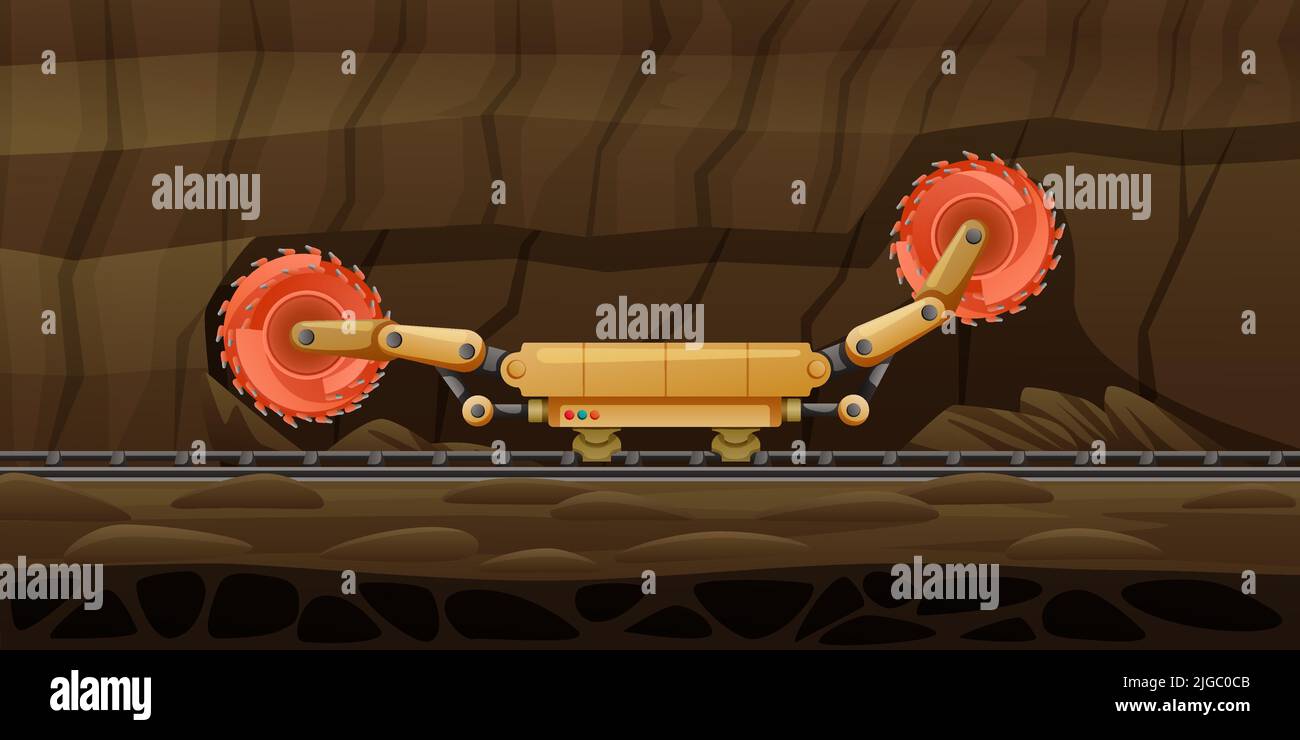 Mining miner cartoon composition with subsurface scenery and automated ...