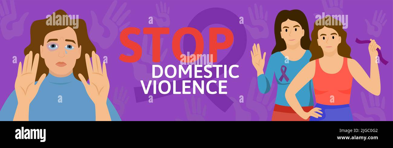 Domestic violence horizontal composition with flat characters of ...