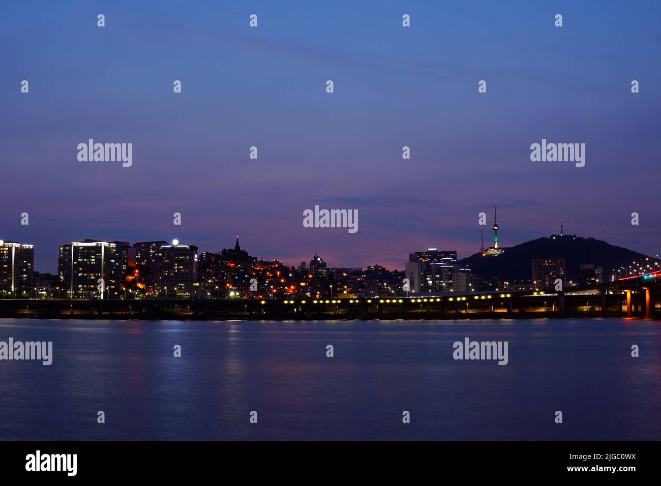 The scenery of Namsan Tower and sunset is beautiful Stock Photo - Alamy