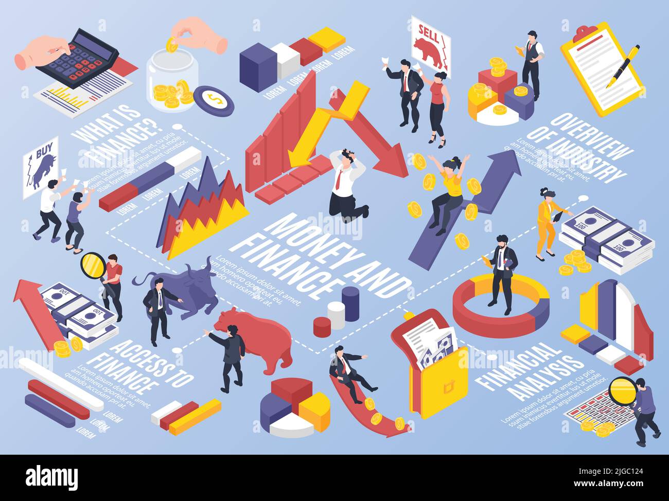 Isometric horizontal finance and money flowchart with 3d human ...