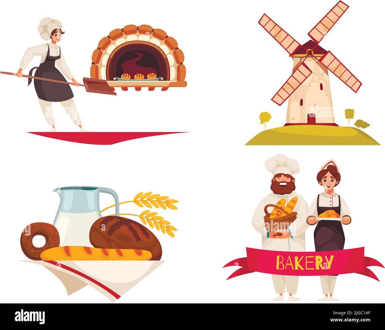 Baker design concept with isolated compositions of doodle style human ...