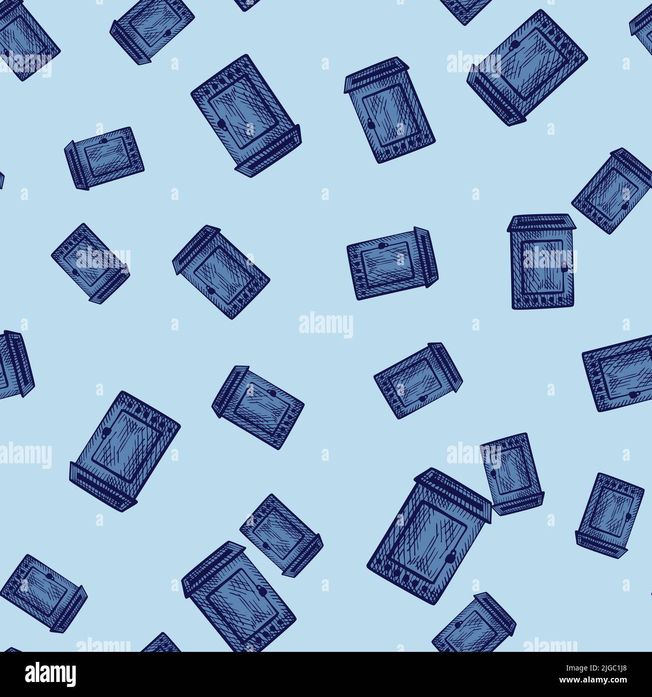 Mailbox engraved seamless pattern. Vintage letterbox in hand drawn ...