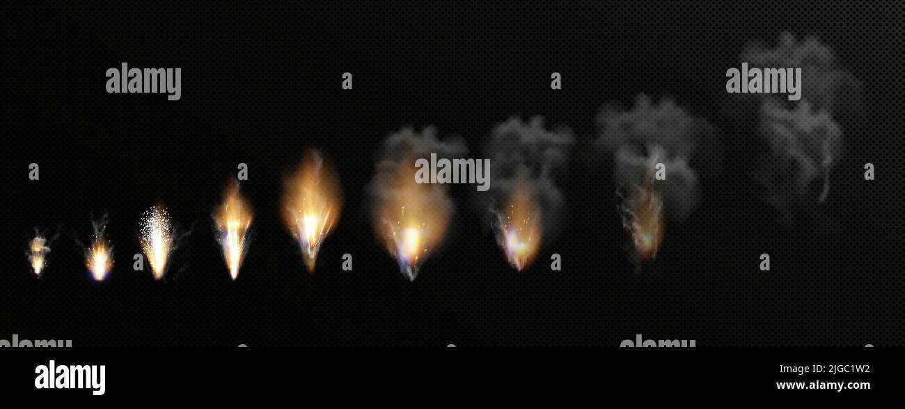 Explosion phases with flashes flame and smoke realistic set isolated on ...