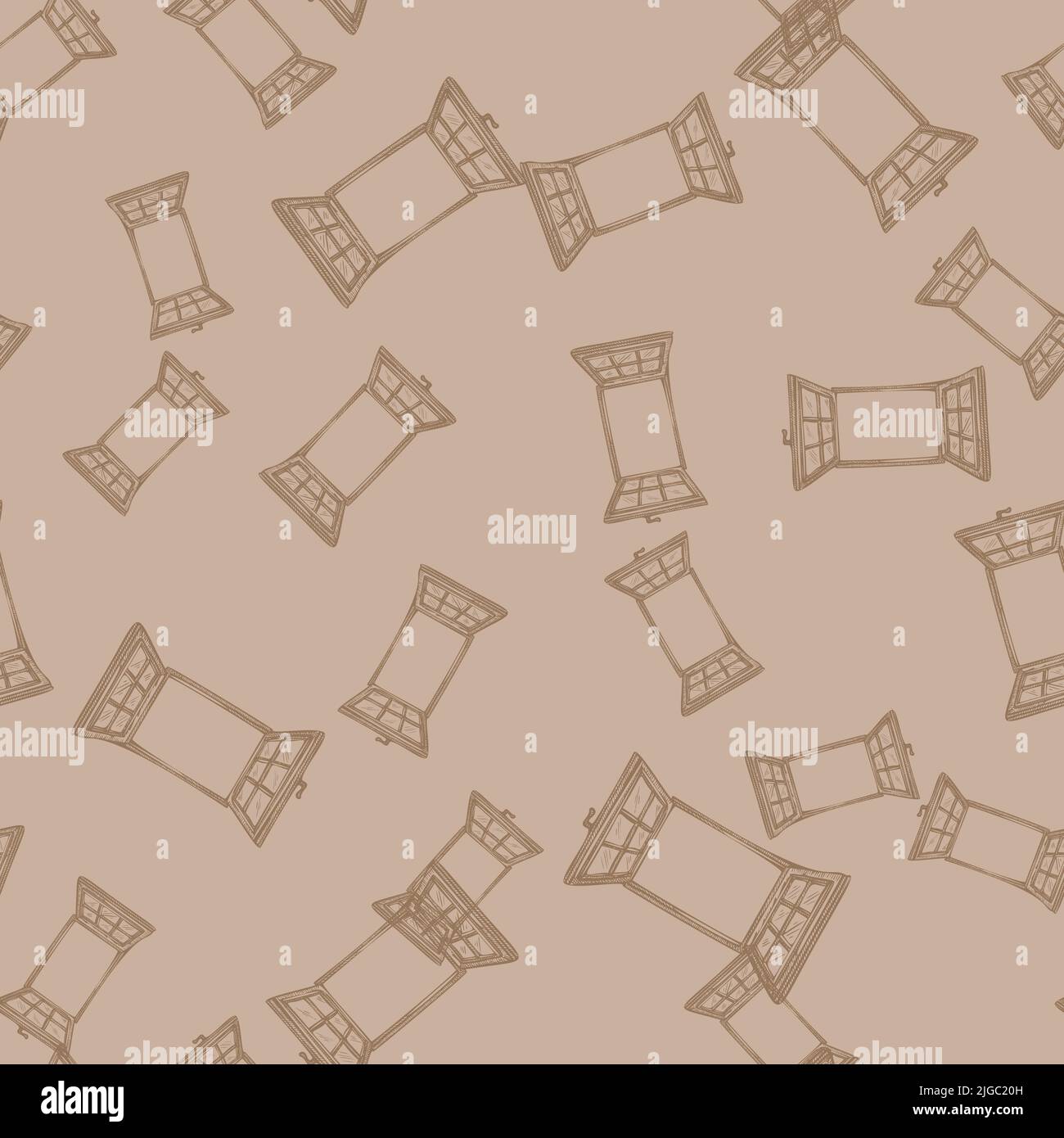 Windows engraved seamless pattern. Retro frame glass window hand drawn ...