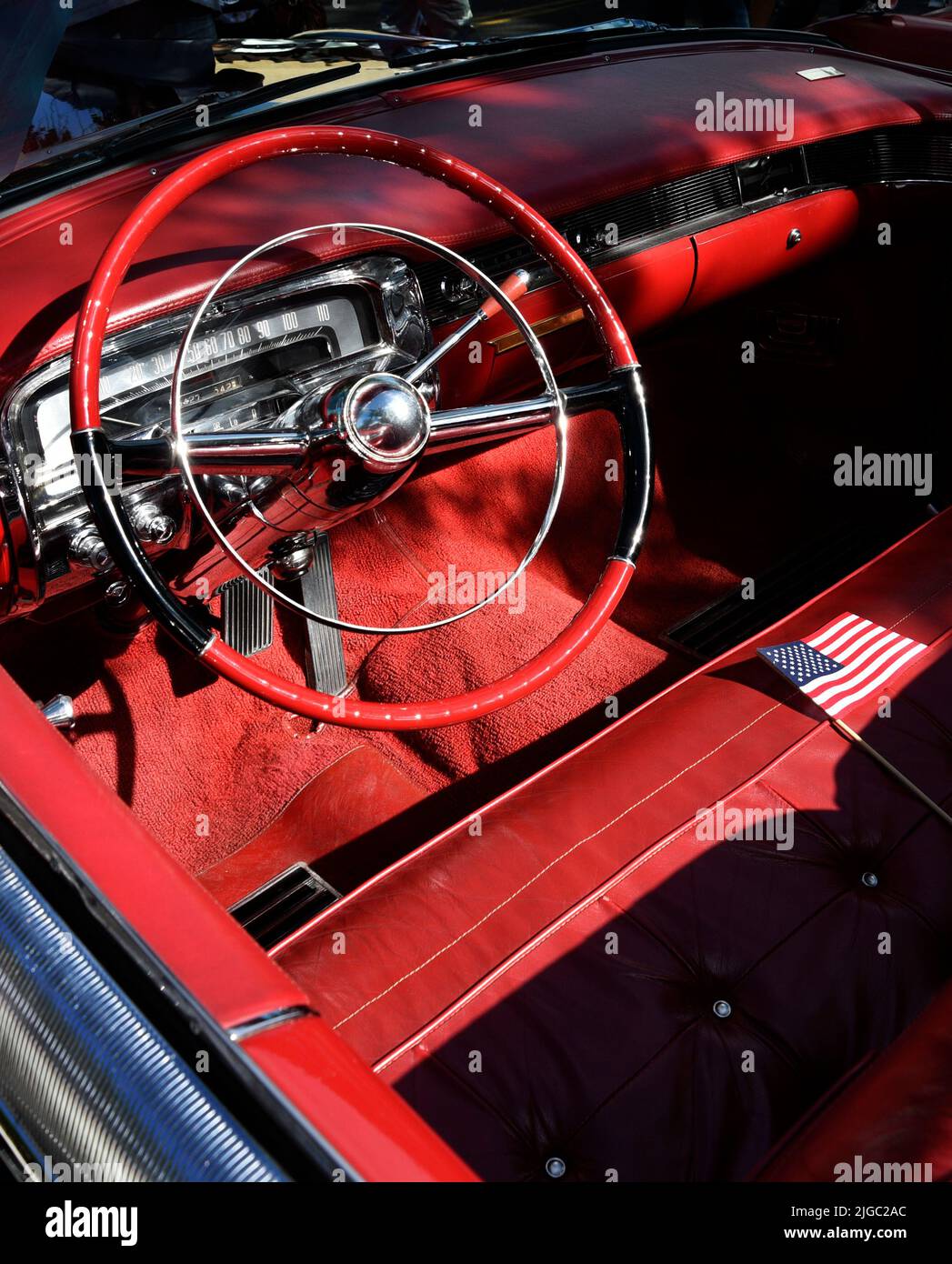 The steering wheel and dash of a 1955 Cadillac El Dorado on display at ...