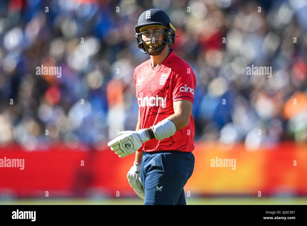 Richard Gleeson of England is caught off the bowling of Bhuvneshwar ...