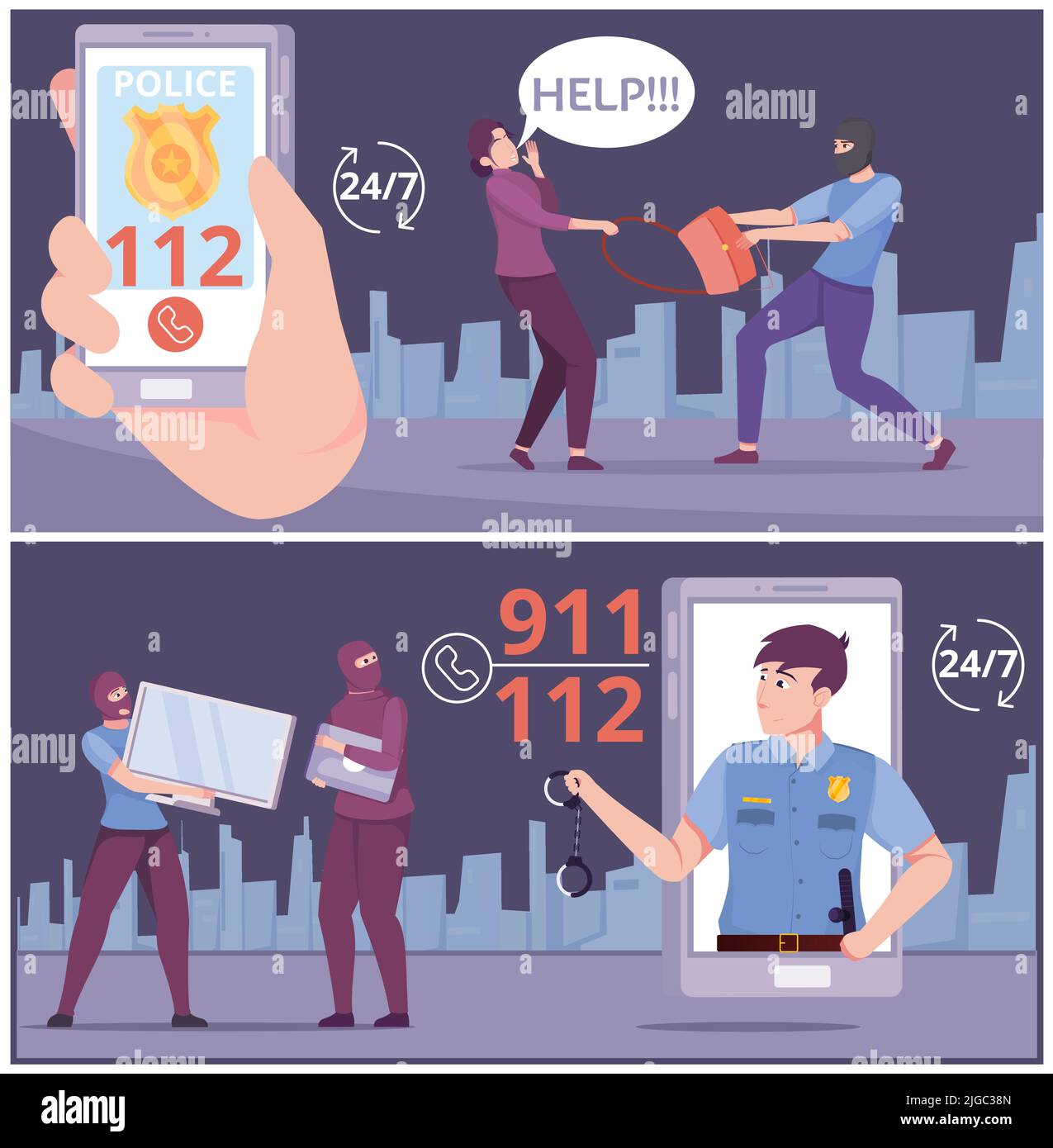 Call police horizontal banners with 24 7 advertising of emergency ...