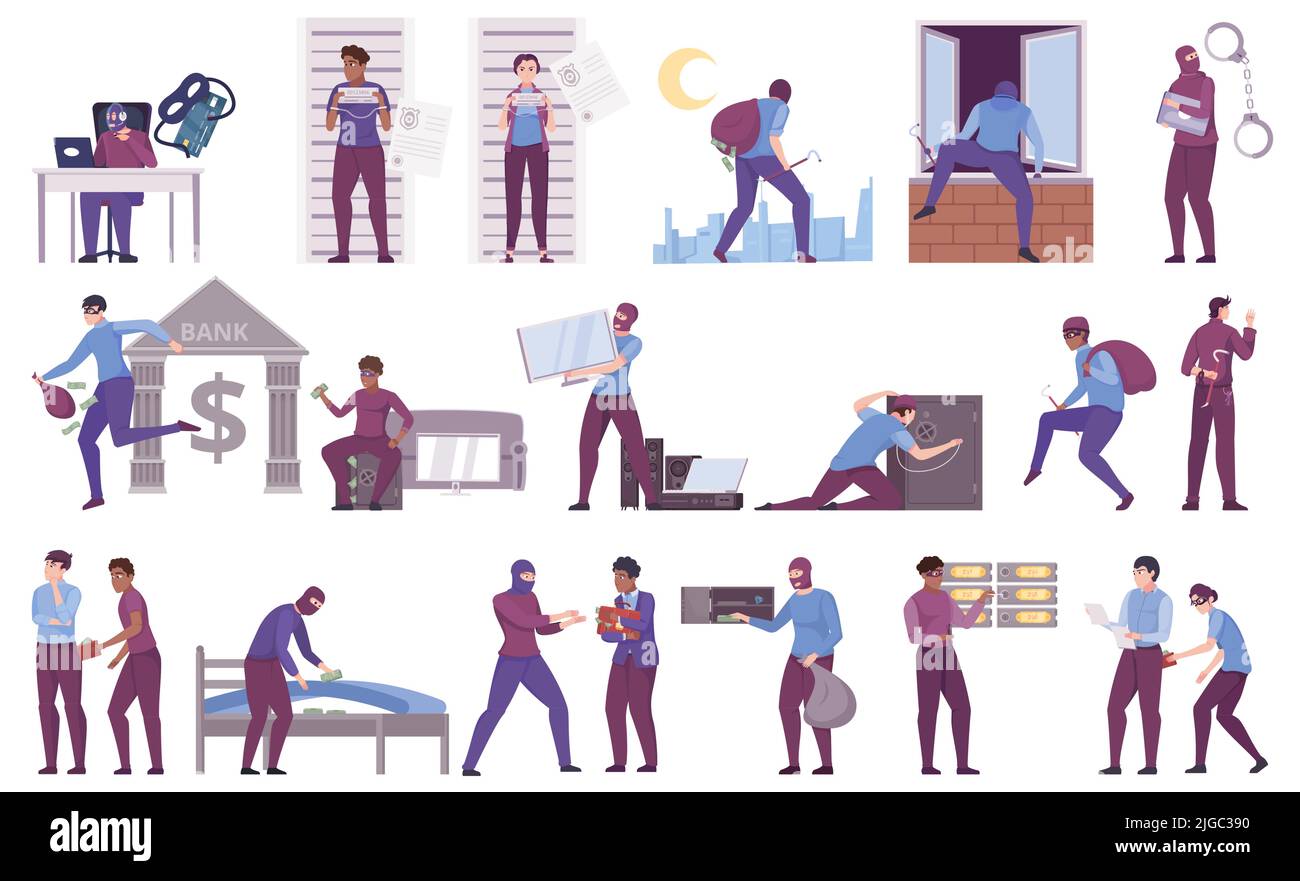 Robbery flat set of armed criminals in masks stealing money from bank ...