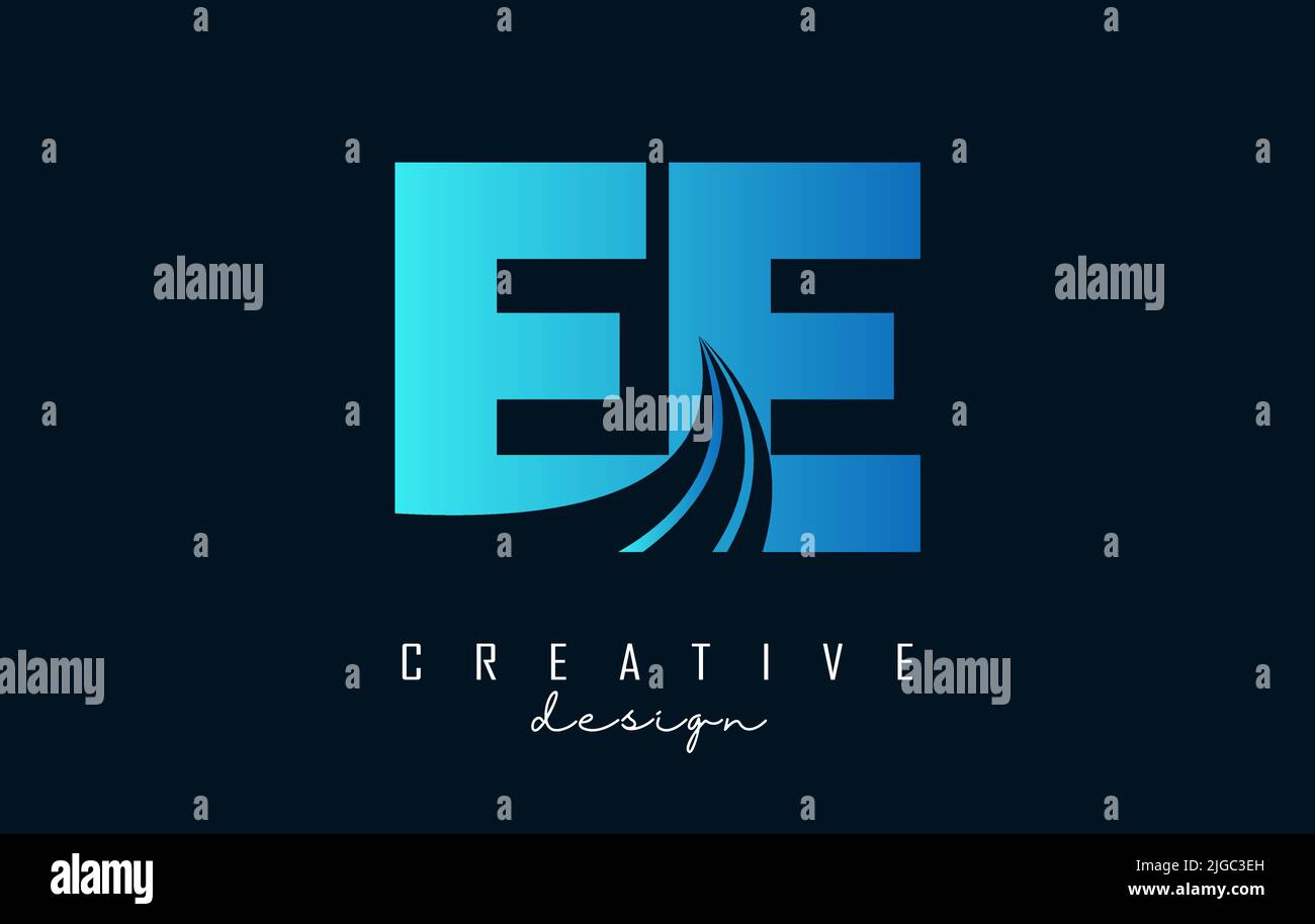 Creative blue letter EE e logo with leading lines and road concept ...