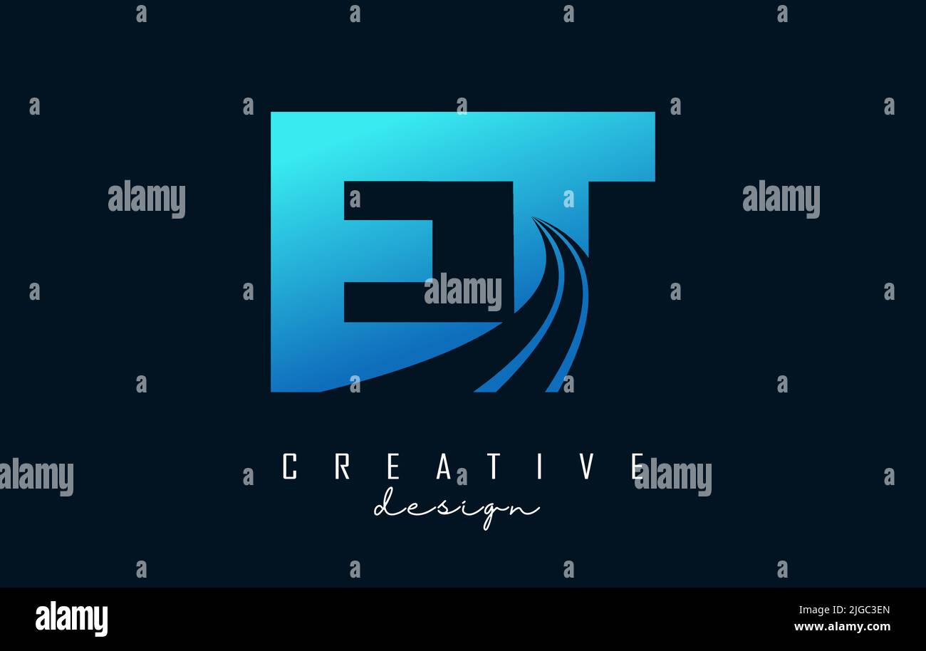 Creative blue letter ET e T logo with leading lines and road concept ...