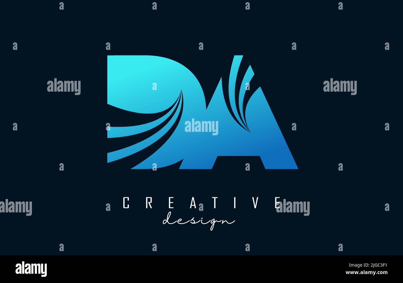 Creative blue letter DA d a logo with leading lines and road concept ...
