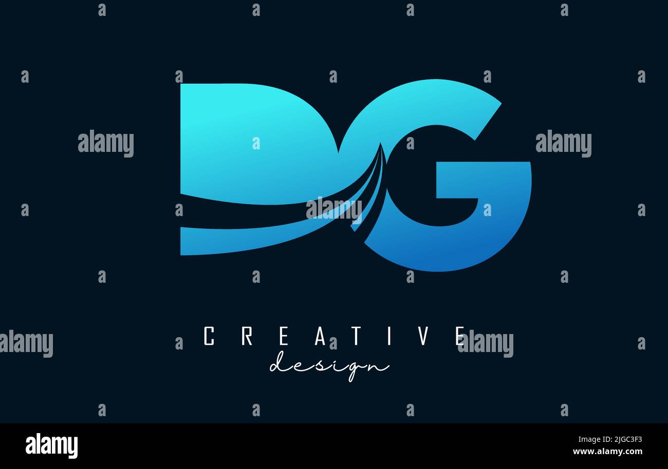 Creative blue letter Dg d g logo with leading lines and road concept ...