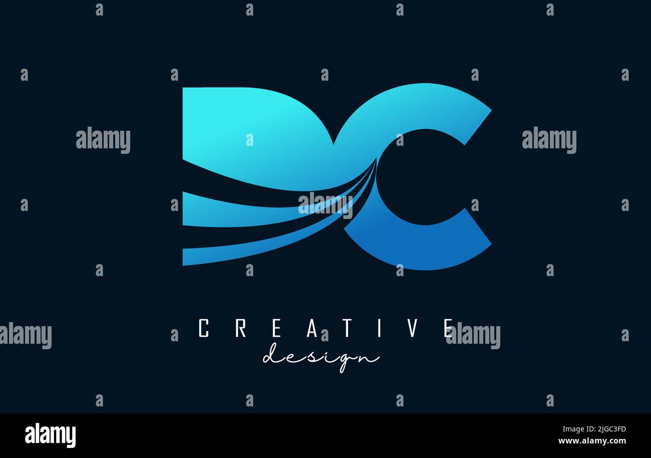 Creative blue letter Dc d c logo with leading lines and road concept ...