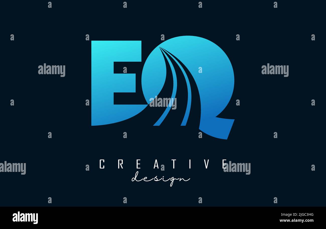 Creative blue letter Eq e q logo with leading lines and road concept ...