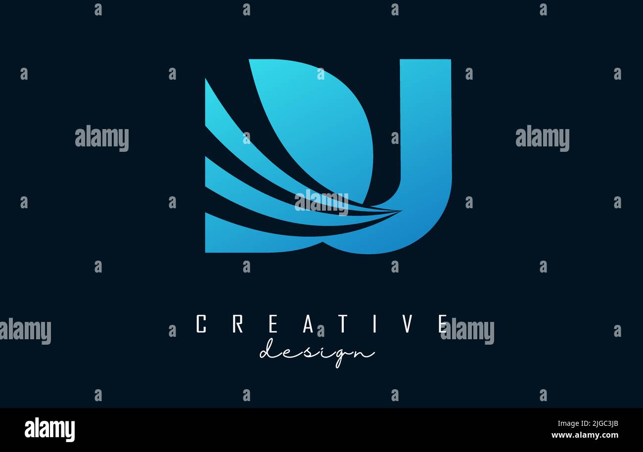 Creative blue letter Dj d j logo with leading lines and road concept ...