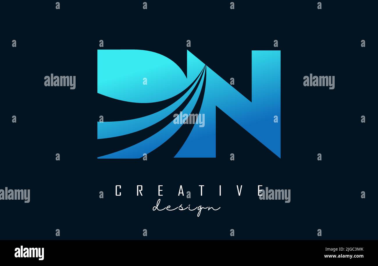 Creative blue letter Dn d n logo with leading lines and road concept ...
