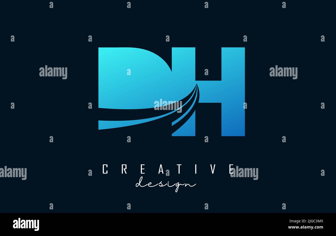 Creative blue letter Dh d h logo with leading lines and road concept ...
