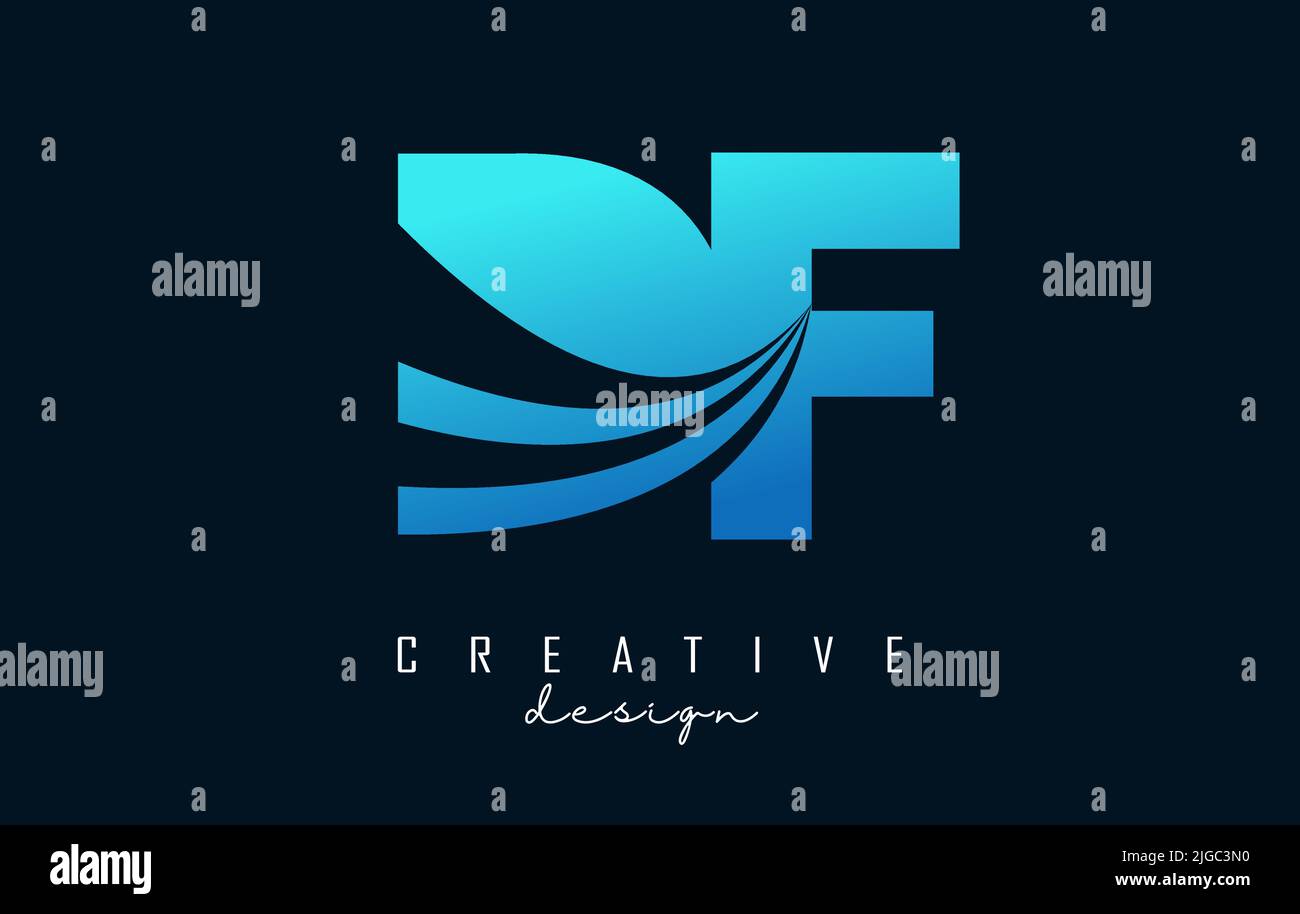 Creative blue letter Df d f logo with leading lines and road concept ...