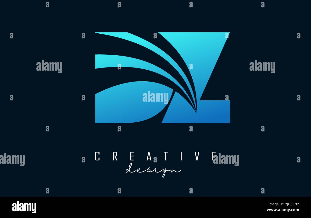 Creative blue letter DZ d z logo with leading lines and road concept ...