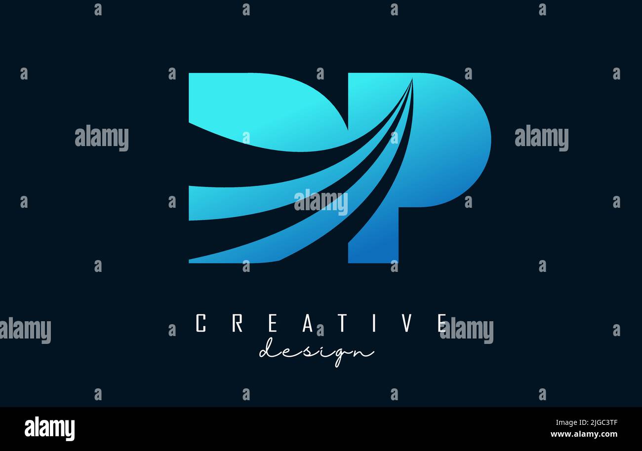 Creative blue letter DP d p logo with leading lines and road concept ...