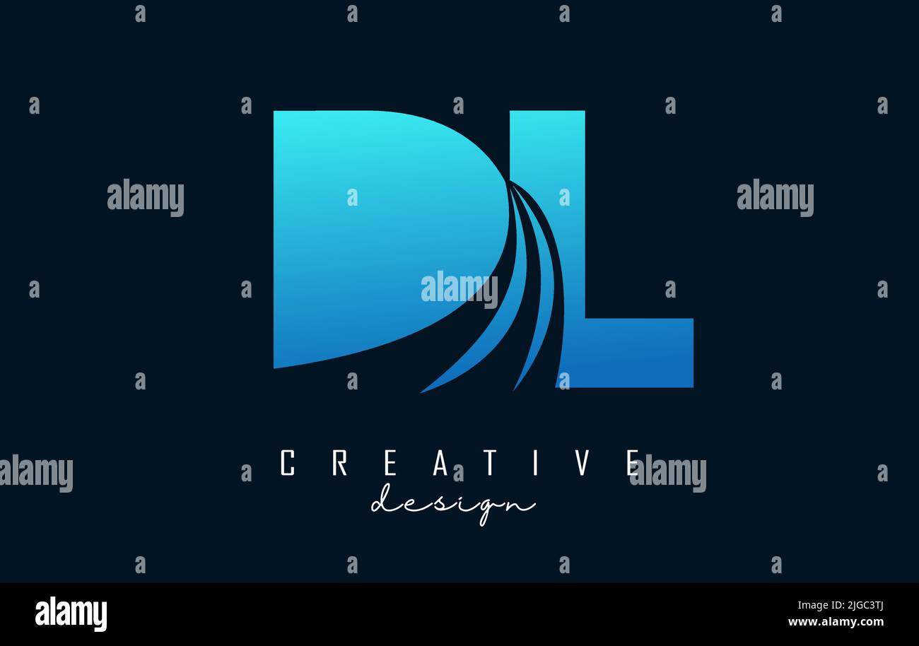 Creative blue letter DL d L logo with leading lines and road concept ...