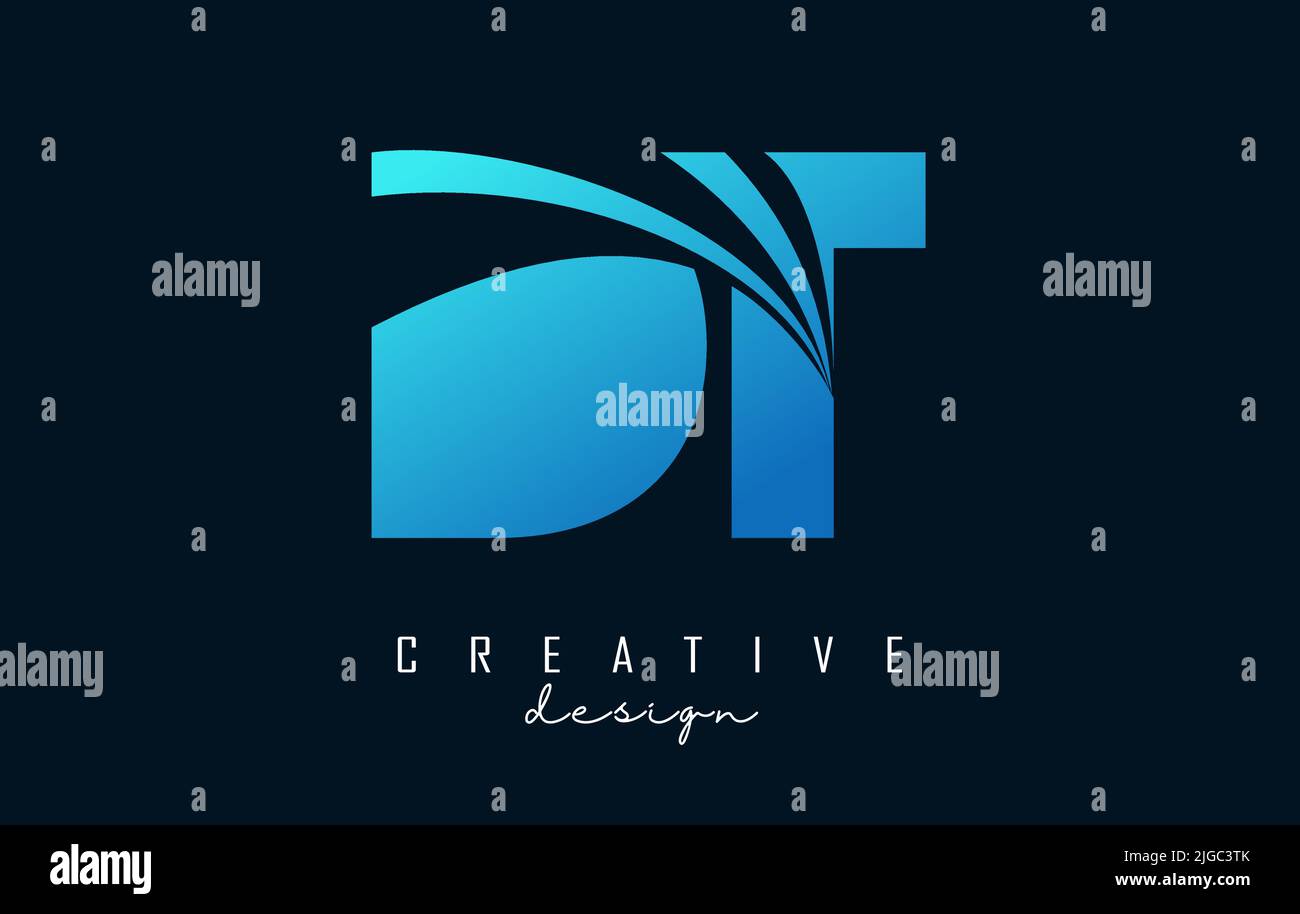 Creative blue letter Dt d t logo with leading lines and road concept ...