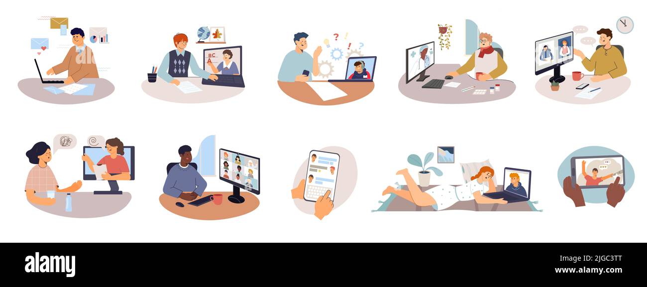 Computer people communication set of flat compositions with human ...