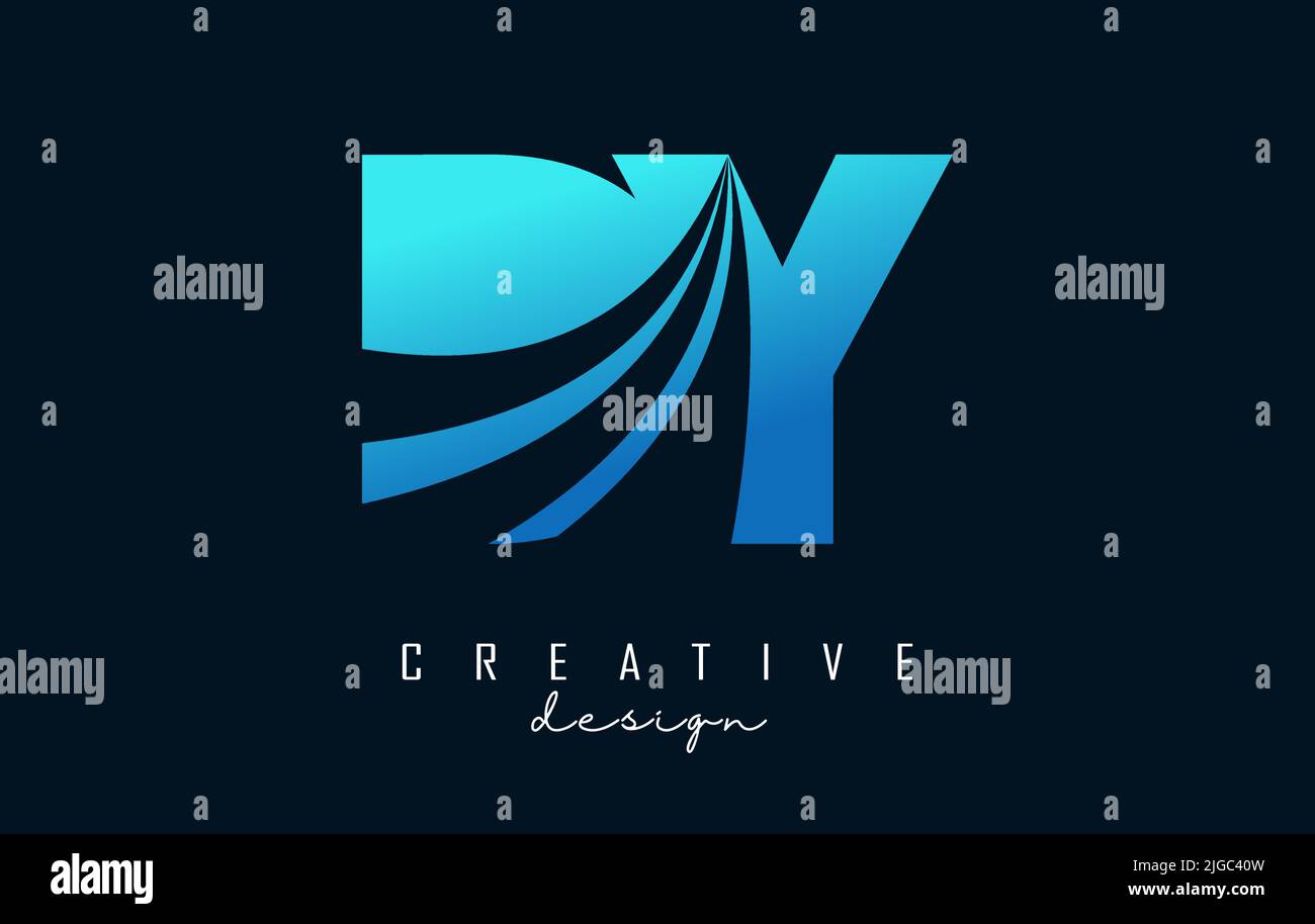 Creative blue letter DY d y logo with leading lines and road concept ...