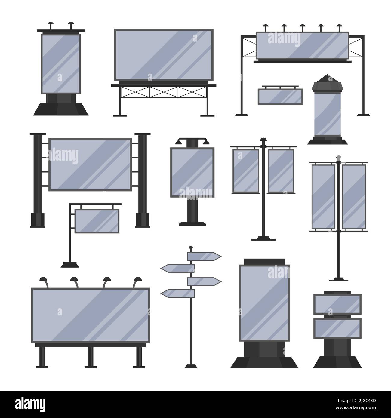 Billboard advertising template set of isolated post icons with city ...