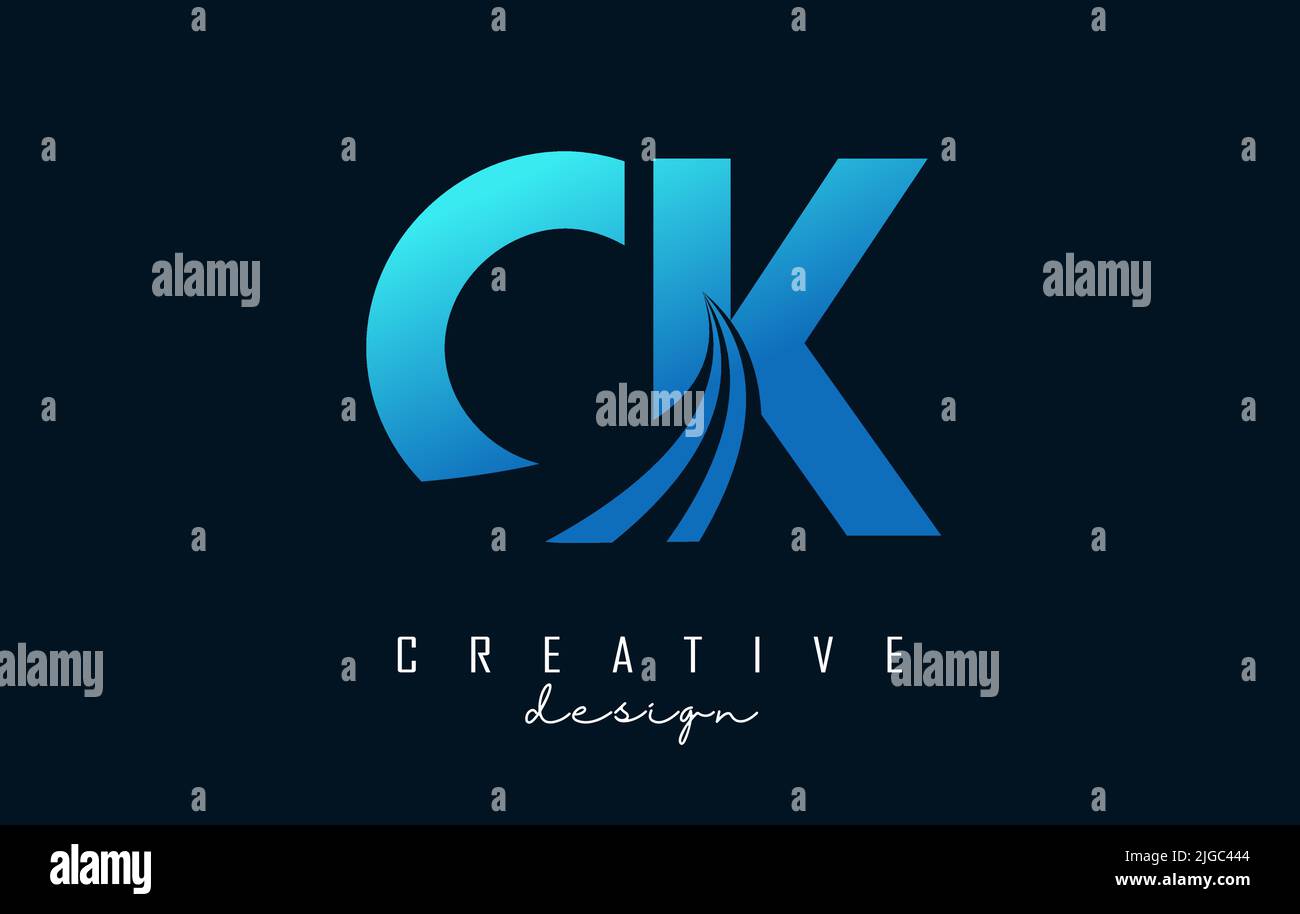Creative blue letter Ck c k logo with leading lines and road concept ...