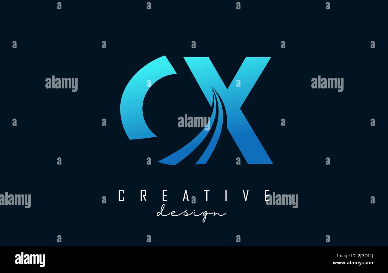 Creative blue letter CX c x logo with leading lines and road concept ...